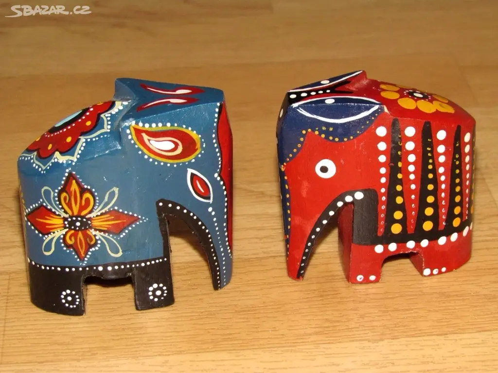 Dřevění ručně malovaní sloni - sada 2 ks! - Chotěšice - Bazar - Sbazar.cz