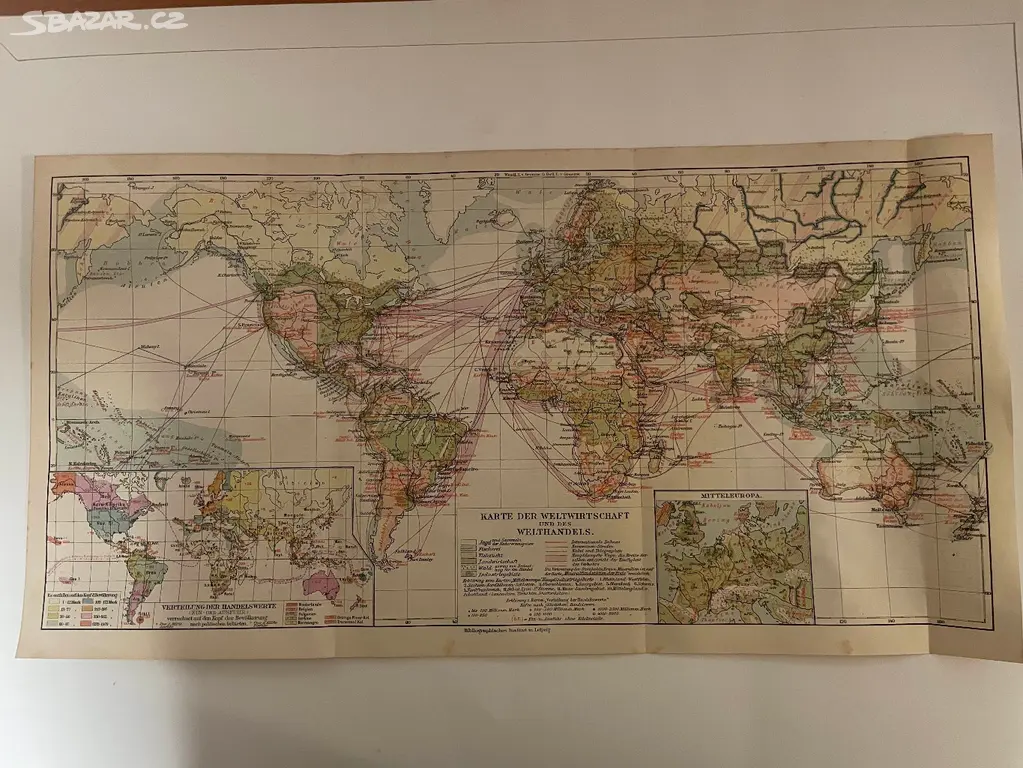 Stará mapa z roku 1909 - Mapa světa ekonomická - Tišnov - Bazar - Sbazar.cz