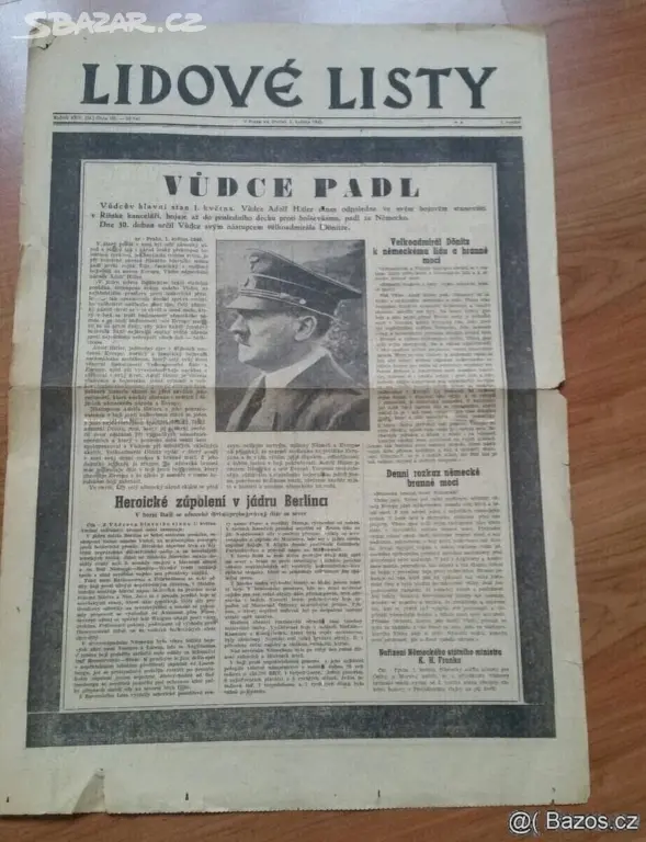 Staré dobové noviny Lidové listy - Vůdce padl - Humpolec - Bazar ...