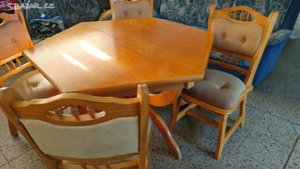 6 hran,fortelný rozkládací stůl + 4x masív židle, - Hradec Králové ...