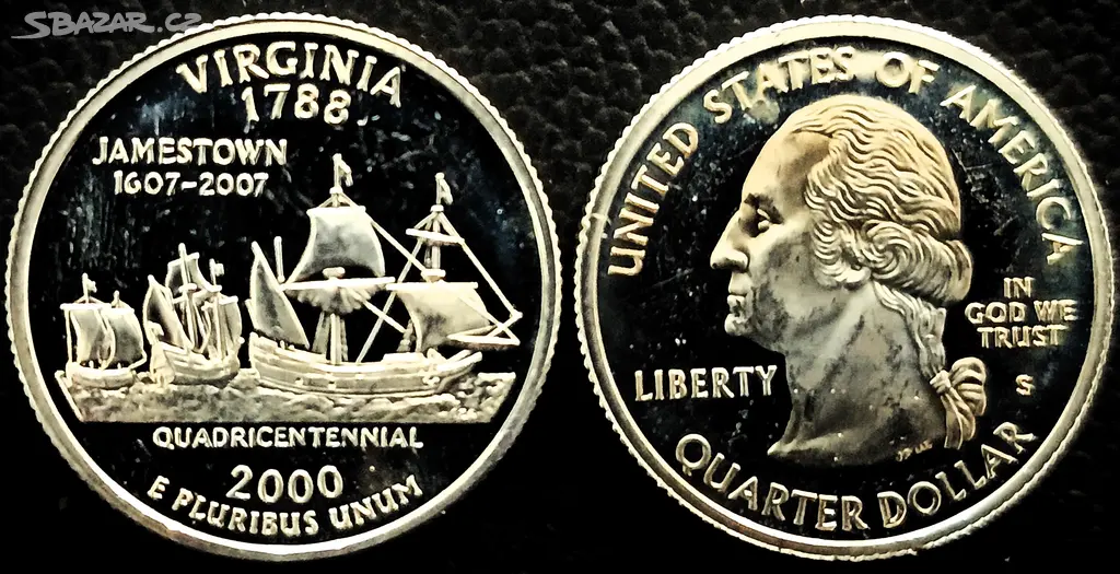 Quarter Dollar 2000 S Virginia USA Silver Proof - Písek, Vnitřní Město ...
