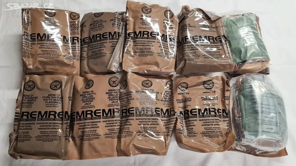 US Army MRE menu, outdoor trvanlivé potraviny - Plzeň - Bazar - Sbazar.cz