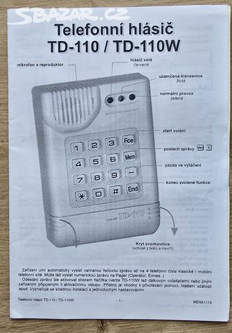 Jablotron TD-110 telefonní hlásič poplachu - Velké Meziříčí - Bazar - Sbazar.cz