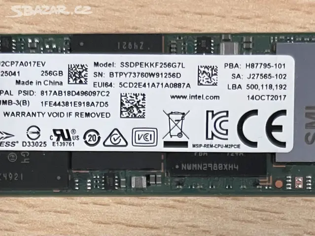 SSD M.2 disk Intel NVMe 256 GB, životnost 99% - Praha - Bazar - Sbazar.cz