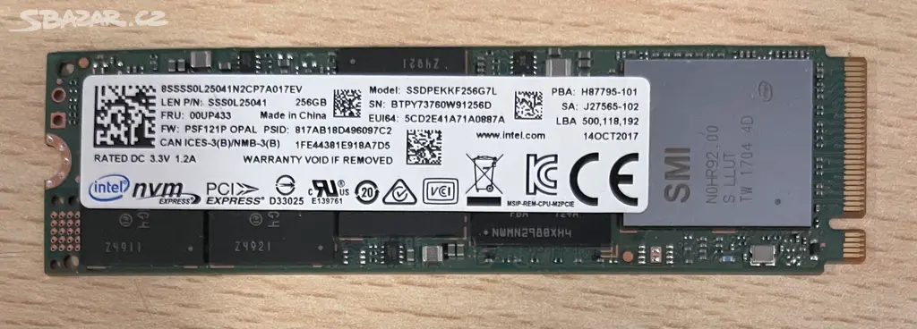 SSD M.2 disk Intel NVMe 256 GB, životnost 99% - Praha - Bazar - Sbazar.cz