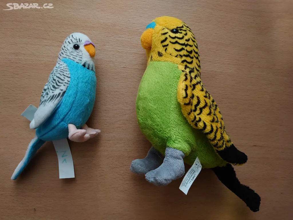 Plyšová andulka modrá se zvukem, žlutá - Ostrava - Bazar - Sbazar.cz