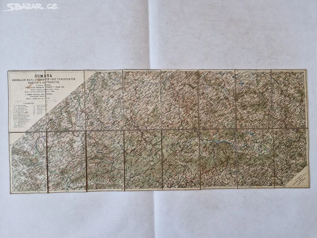 Mapa znač. cest turistických Šumava 1931 Pacovský - Praha, Újezd u Průhonic - Bazar - Sbazar.cz