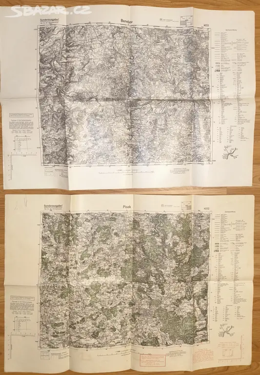 2 vojenské služební mapy, 1936, 1938, němčina. - Roztoky - Bazar ...