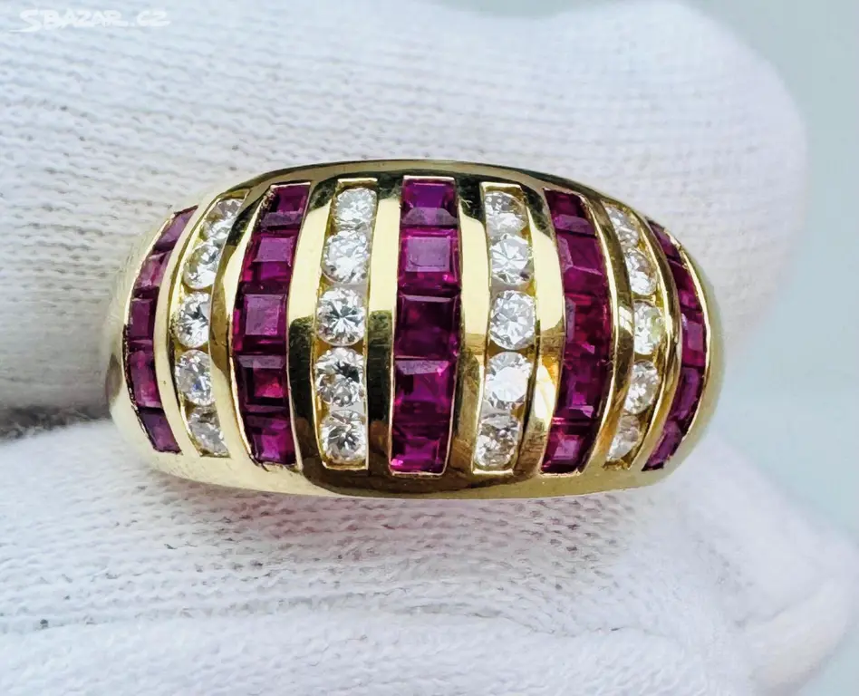 18K PRSTEN S PŘÍRODNÍMI RUBÍNY A DIAMANTY - 2,10ct - Praha, Libeň ...