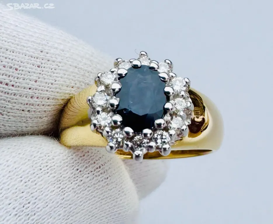 14K ZLATÝ PRSTEN SE SAFÍREM A BRILIANTY - 1,92ct - Praha, Libeň - Bazar - Sbazar.cz