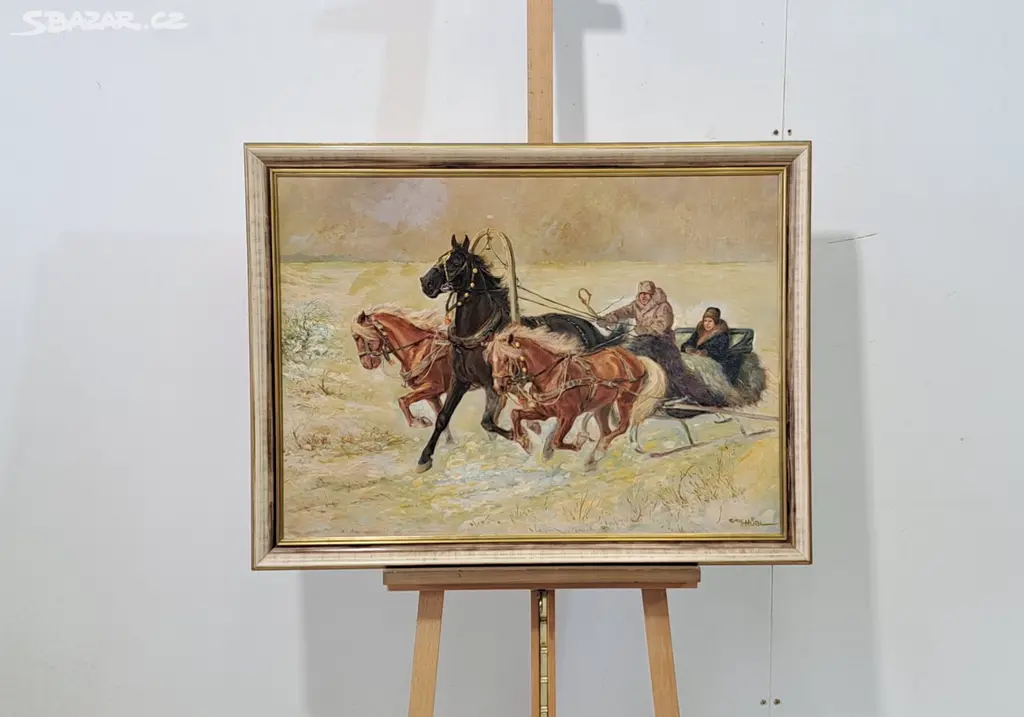 Starožitný obraz - Emil Hubl - Ruská trojka - 1417 - Olomouc - Bazar ...