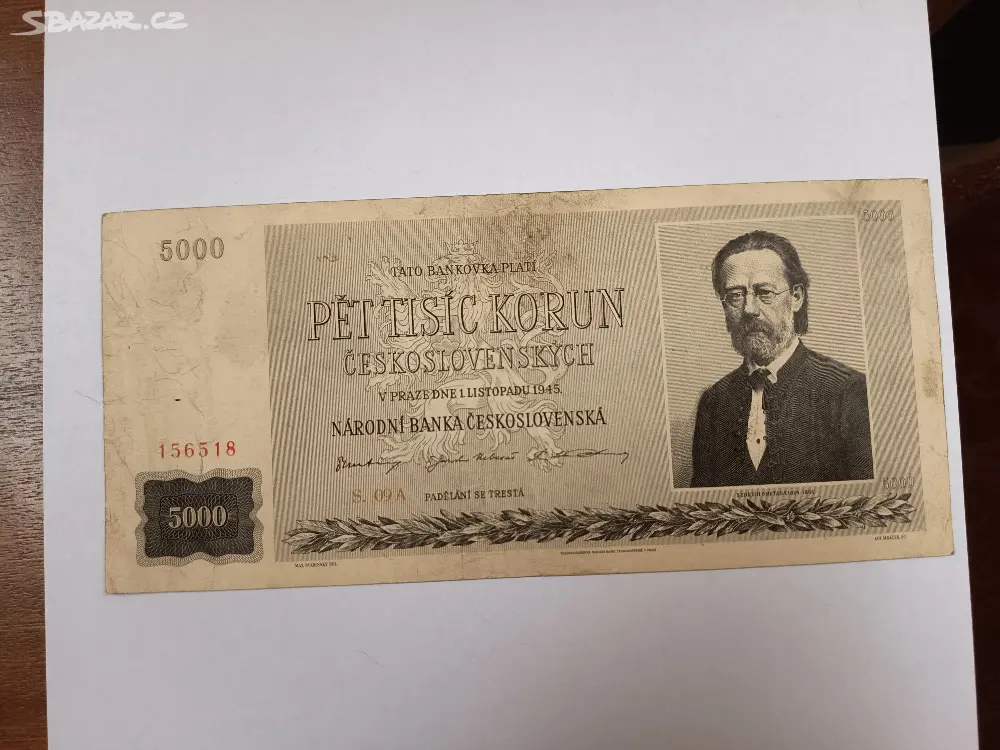 bankovka 5000,-kč z roku 1945 - Chvalčov - Bazar - Sbazar.cz