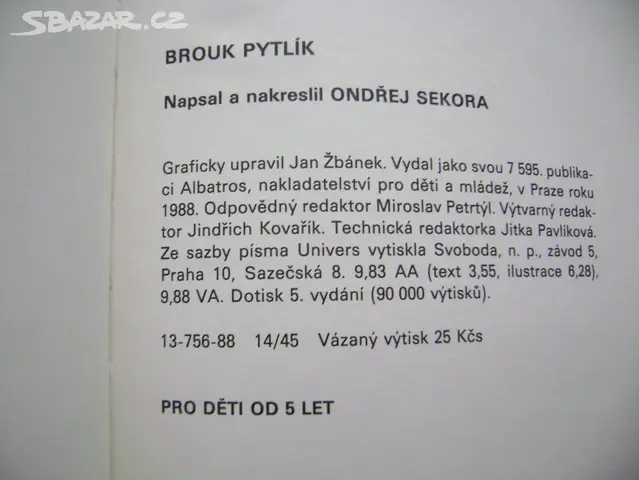 Ondřej Sekora - Brouk Pytlík (1988) - Prostějov - Bazar - Sbazar.cz