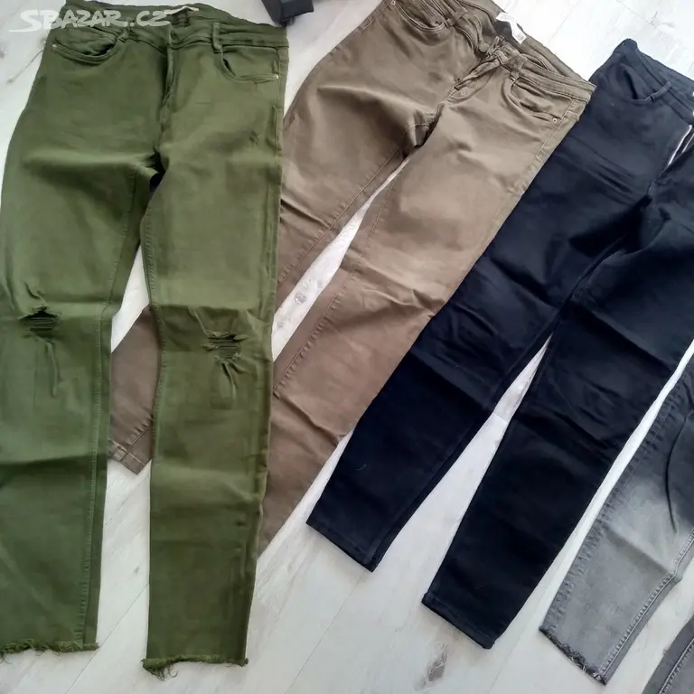 Černé rifle ZARA Basic 2x, zelené 2x, vel. 40, - Brno, Židenice - Bazar ...