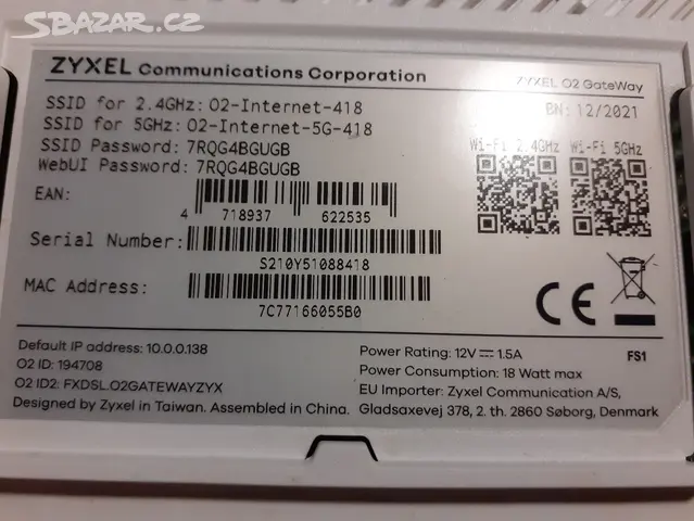Zyxel O2 Gateway router - Zruč nad Sázavou - Bazar - Sbazar.cz