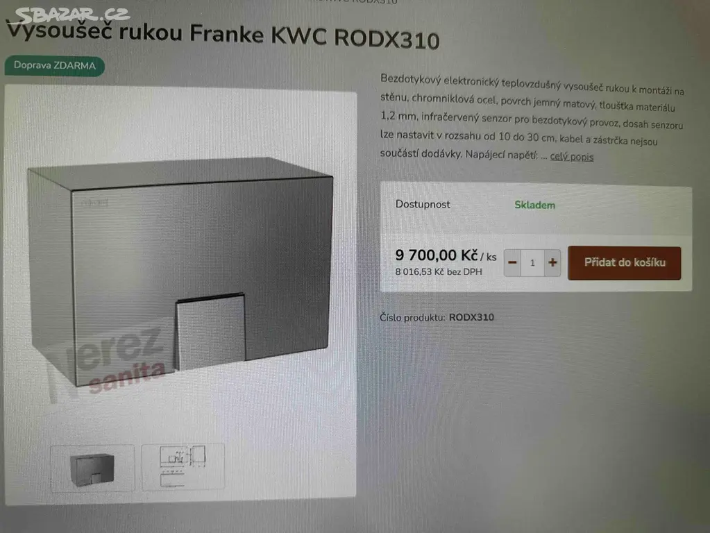 Vysoušeč rukou Franke KWC RODX310 - Benátky nad Jizerou - Bazar - Sbazar.cz