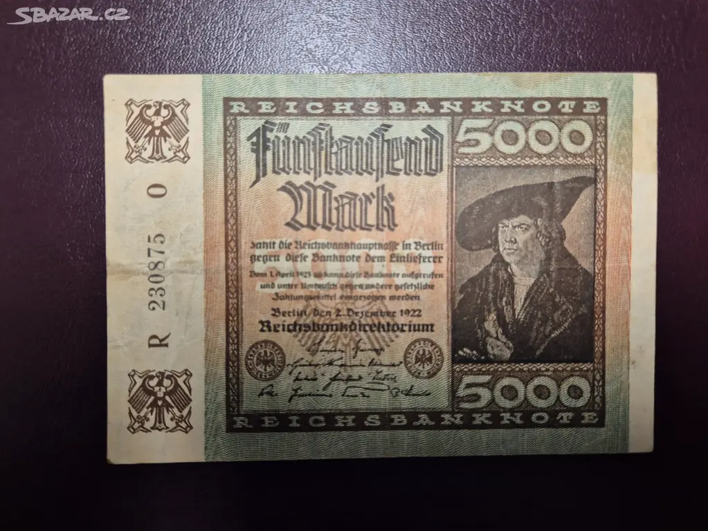 Bankovka 5000 Marek 1922 - Ostrava - Bazar - Sbazar.cz