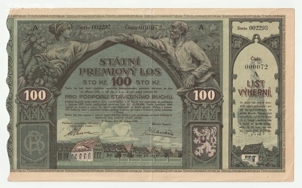 Velký los "ST. PRÉMIOVÝ LOS PRO PODPORU ST." 1921 - Všetaty - Bazar ...