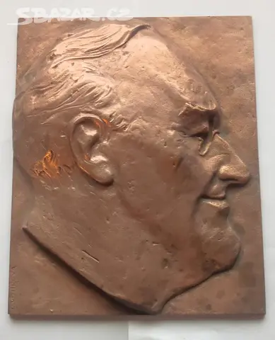bronzovy relief prezidenta F.D Roosevelta - Nový Bydžov - Bazar - Sbazar.cz