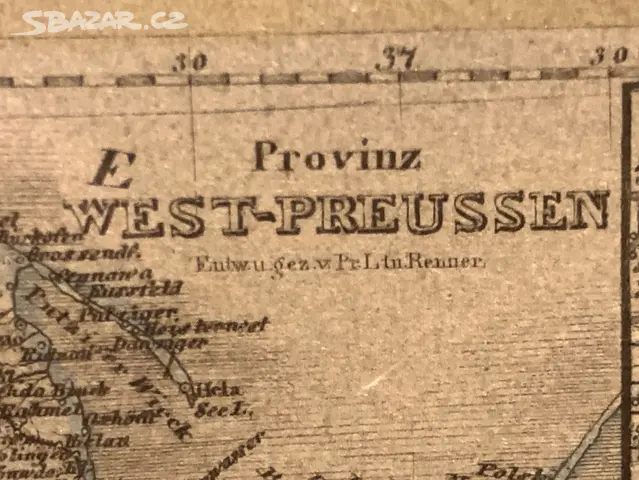 Mapa Západního Pruska 19. století - Praha - Bazar - Sbazar.cz