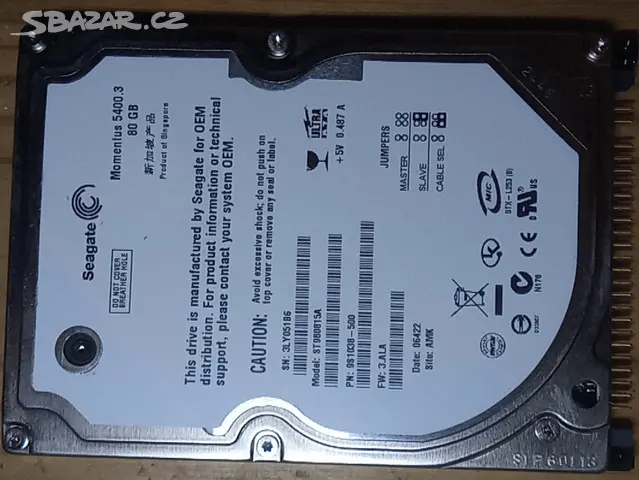 HDD disk IDE 2,5" 80GB, Seagate Momentus funkční - Praha 6 - Bazar ...