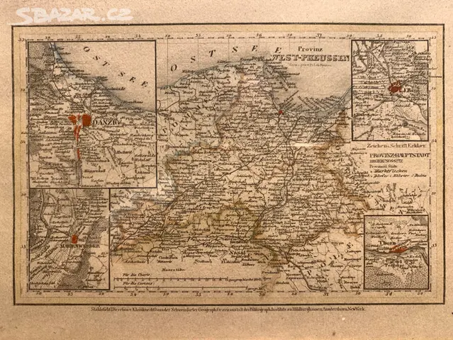 Mapa Západního Pruska 19. století - Praha - Bazar - Sbazar.cz