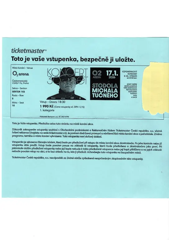 Stodola Michala Tučného O2 Arena 17.1. od 20.00 - Rakovník - Bazar ...