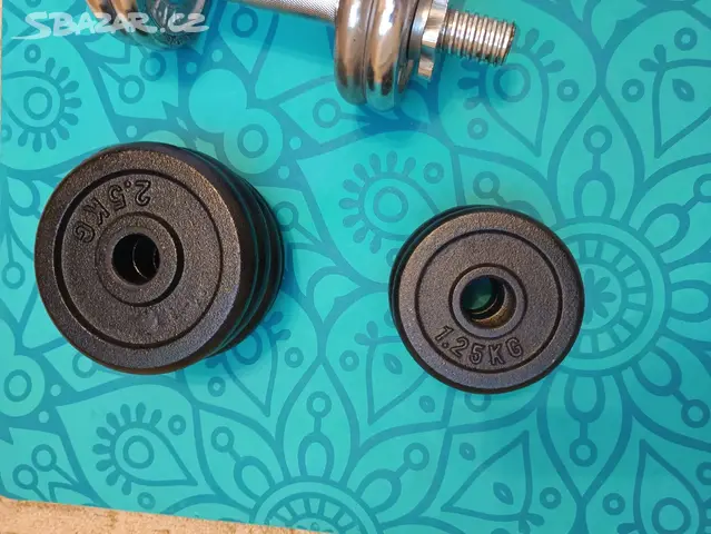 Jednoruční činky (4 ks) a kotouče (30 kg) - Brno - Bazar - Sbazar.cz