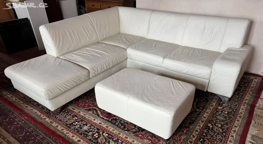 Bílá kožená rohová sedačka s taburetem,5979 - Staré Smrkovice - Bazar ...