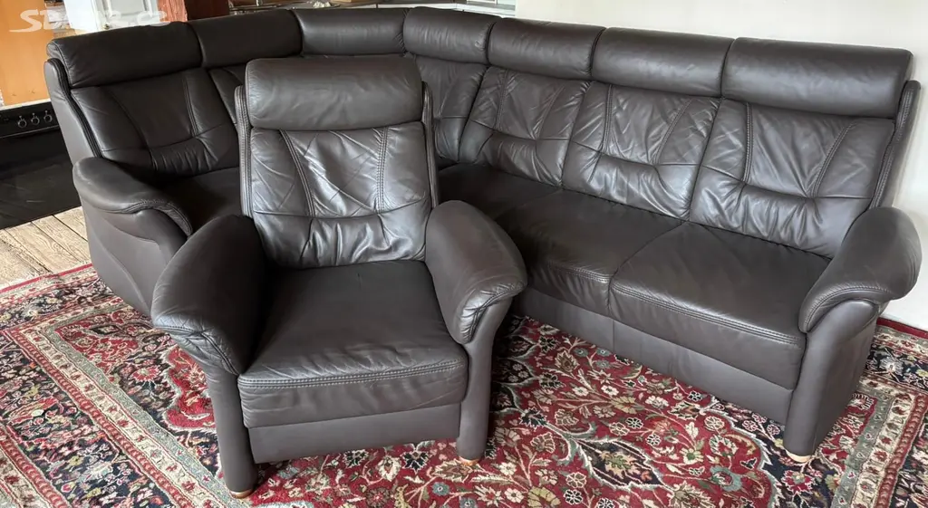 Rohová kožená sedačka s křeslem,5444 - Staré Smrkovice - Bazar - Sbazar.cz