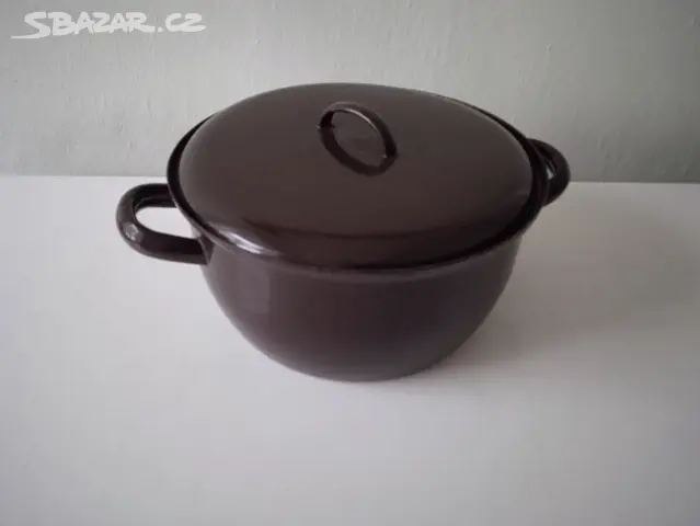 Retro hnědý hrnec s pokličkou pr. 24 cm, výška 12 - Litomyšl, Litomyšl ...