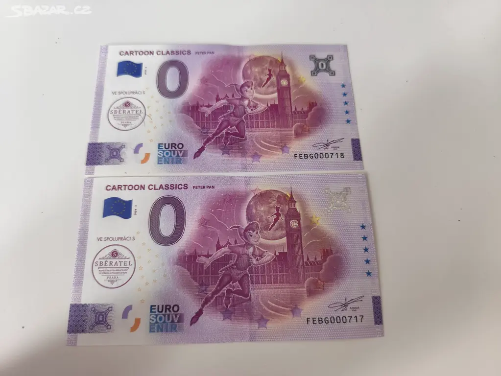 0 euro souvenir Peter Pan - emise pouze 1000 kusů - Praha, Michle ...