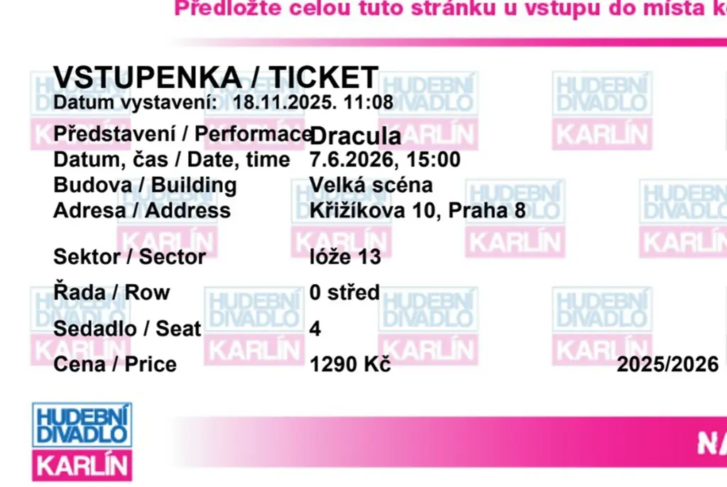 DNES !! 2 lístky na muzikál DRÁKULA, Karlín - Praha - Bazar - Sbazar.cz